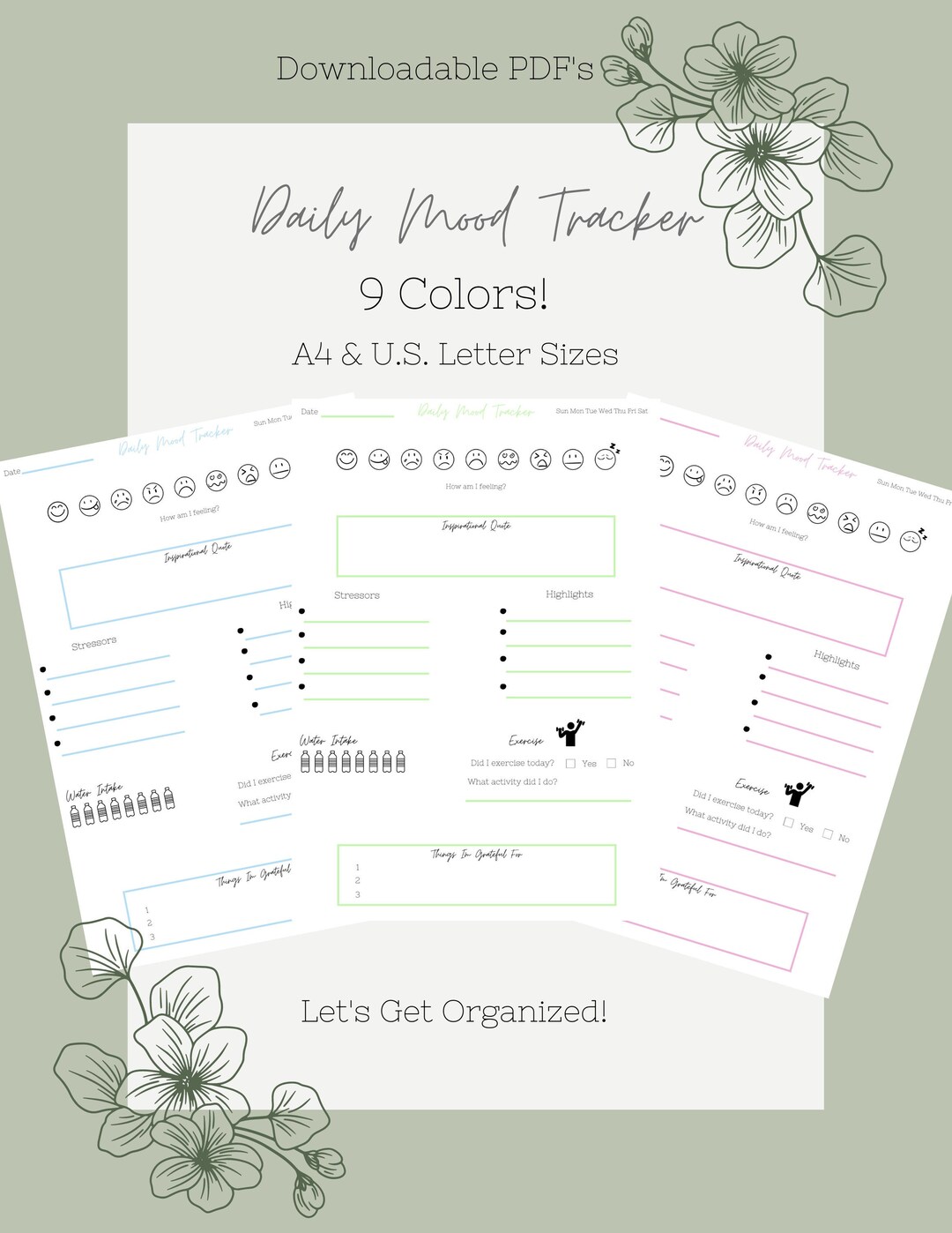 Daily Mood Tracker, Digital Downloads, Printable Mood Tracker, Self ...