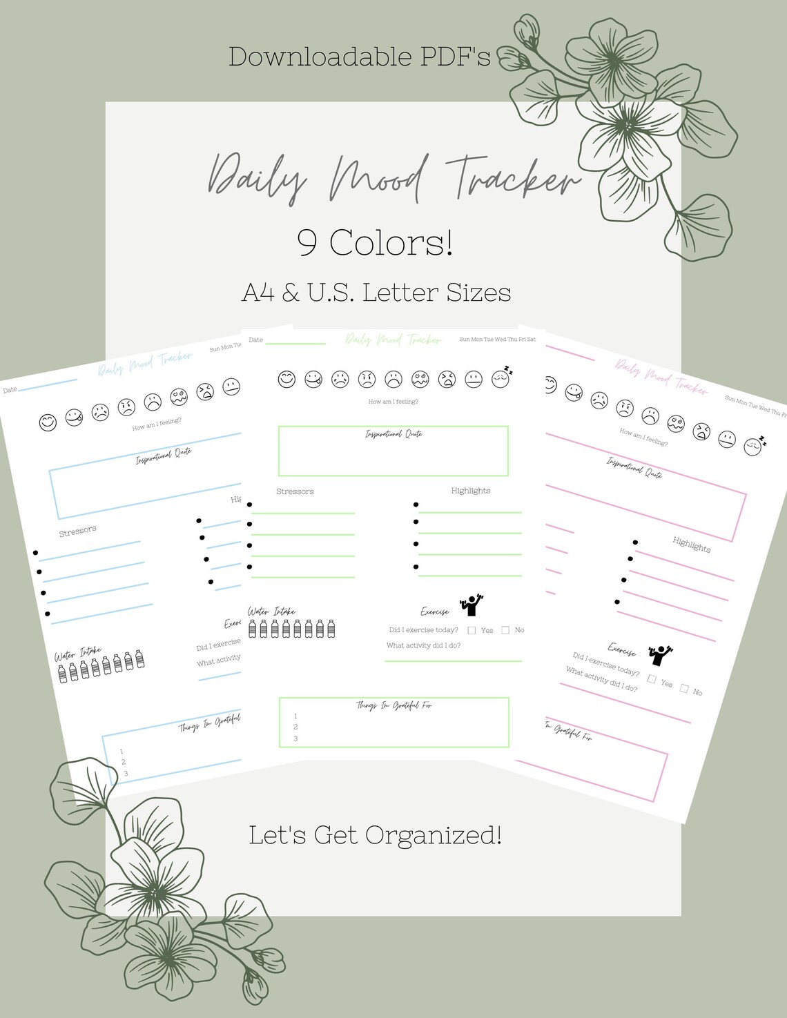 Daily Mood Tracker, Digital Downloads, Printable Mood Tracker, Self ...