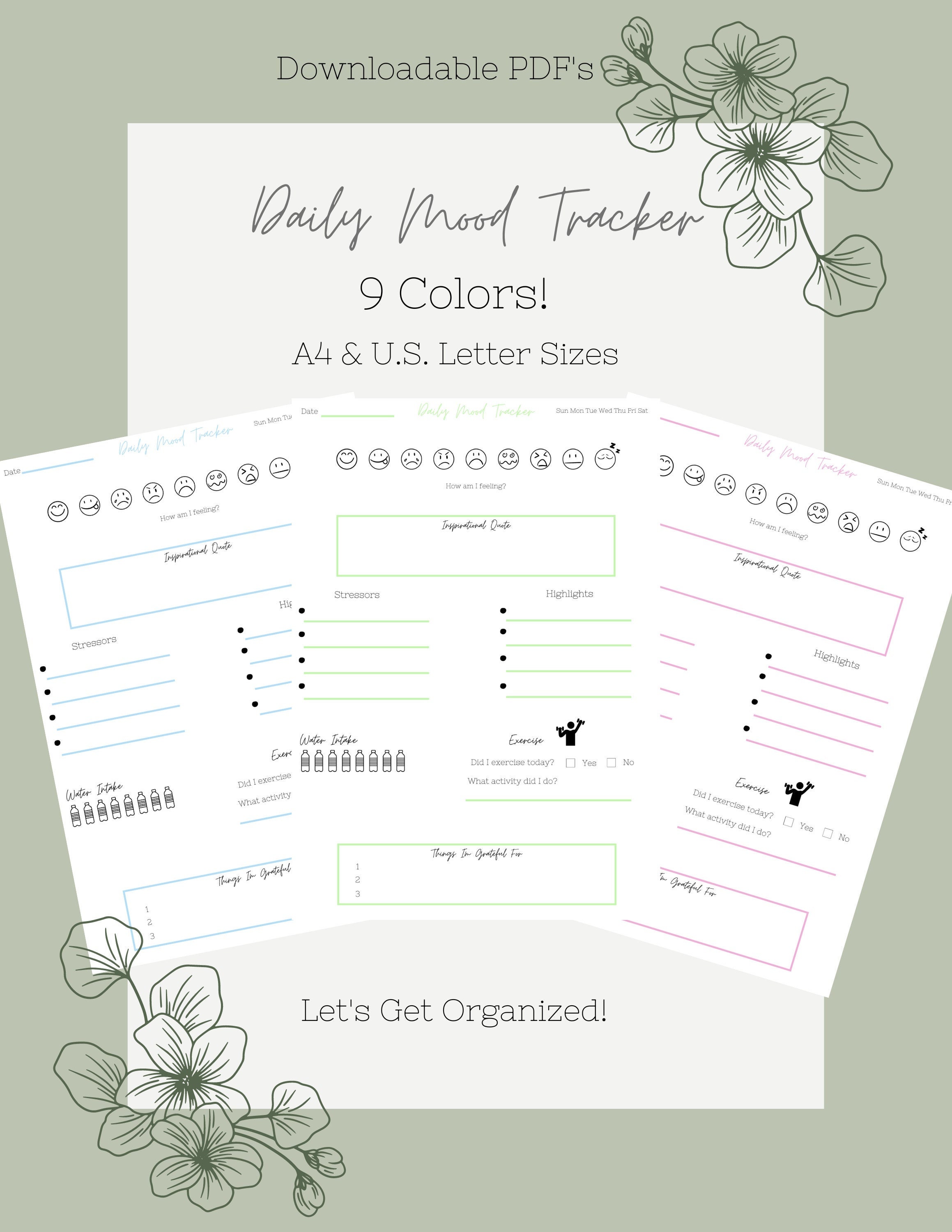 Daily Mood Tracker, Digital Downloads, Printable Mood Tracker, Self ...
