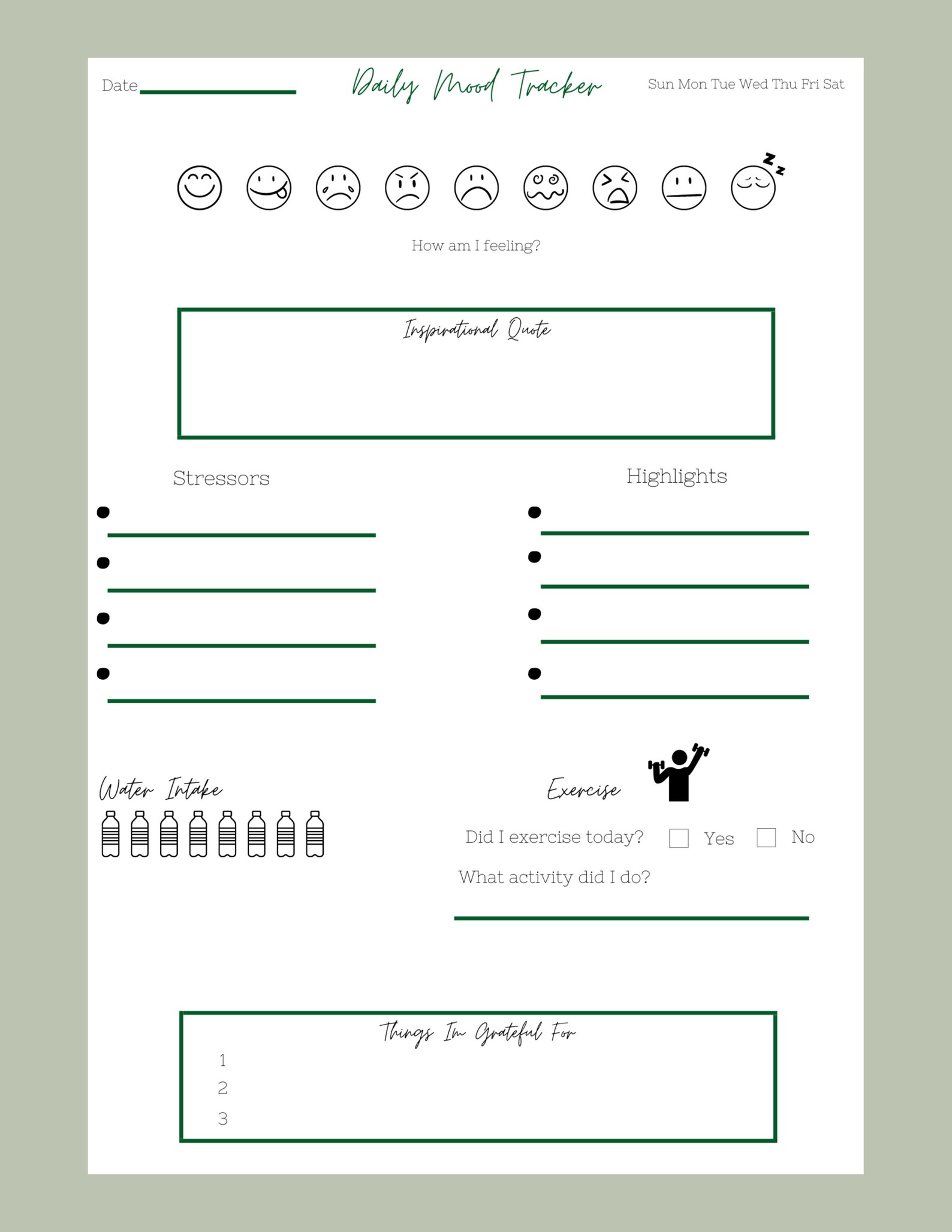 Daily Mood Tracker, Digital Downloads, Printable Mood Tracker, Self ...