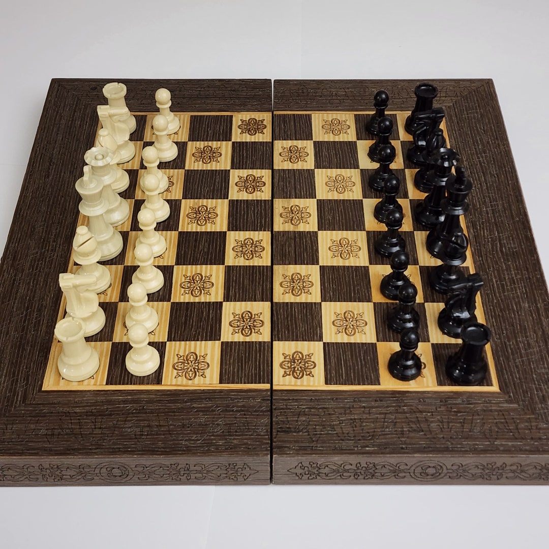 Chess and Backgammon, Made of Mosaic Wood, With Backgammon Pieces and ...