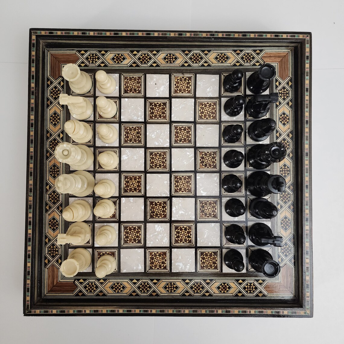 Gorgeous Chess Table, With Metal Chess Pieces, Size 15-3/4"(l) X 15-3/4 ...