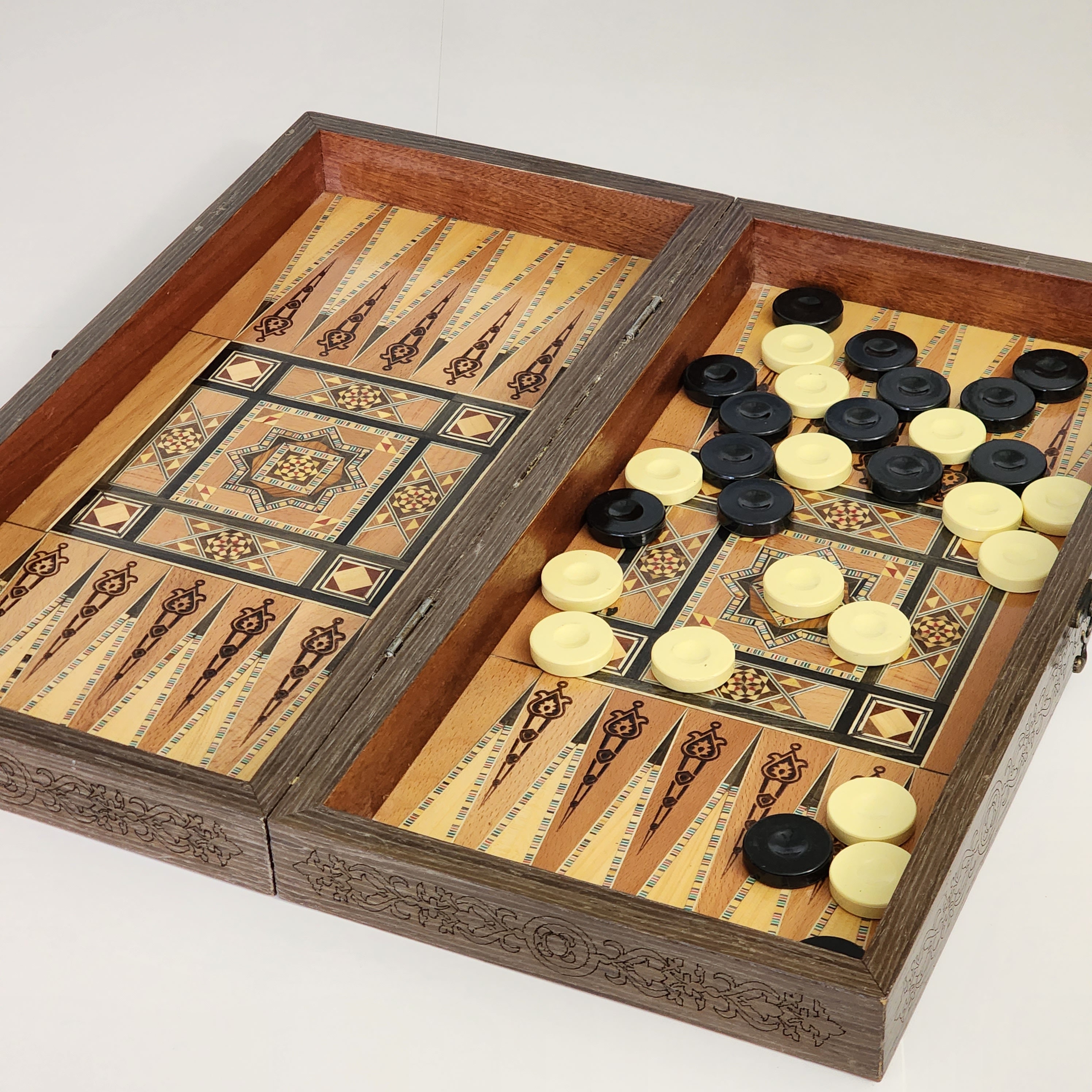 Chess and Backgammon, Made of Mosaic Wood, With Backgammon Pieces and ...