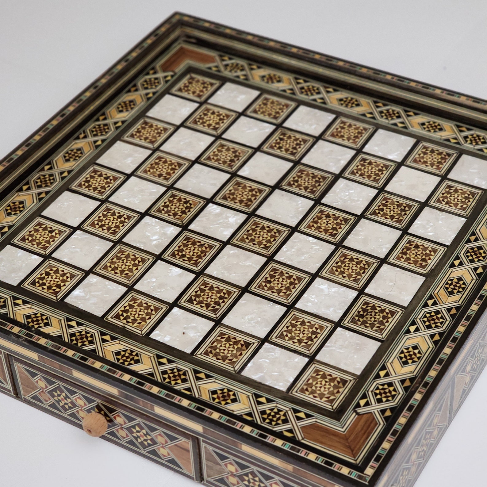 Gorgeous Chess Table, With Metal Chess Pieces, Size 15-3/4"(l) X 15-3/4 ...