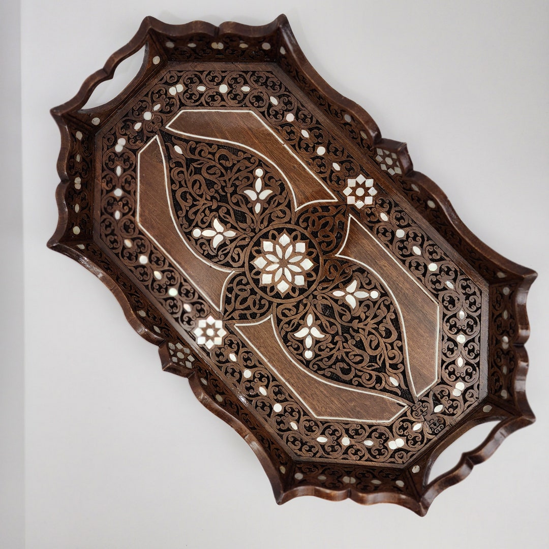 Hand Engraving Tray Made of Walnut and Shell, Size 20"(l) X 12-1/4" (W ...
