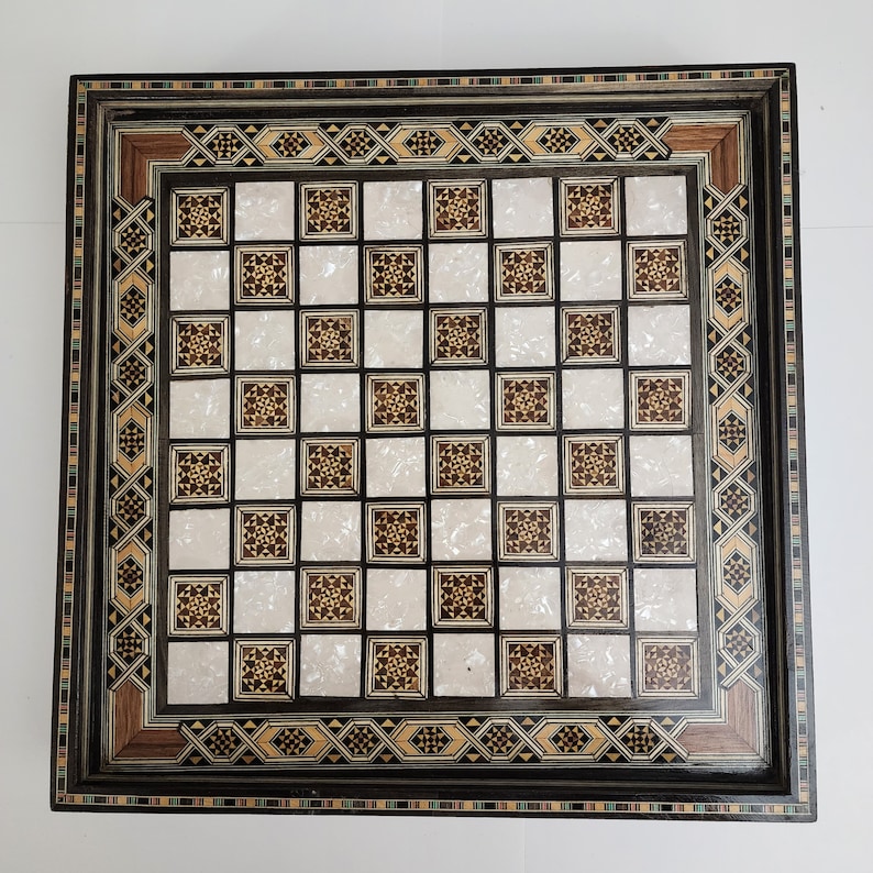 Gorgeous Chess Table, With Metal Chess Pieces, Size 15-3/4"(l) X 15-3/4 ...