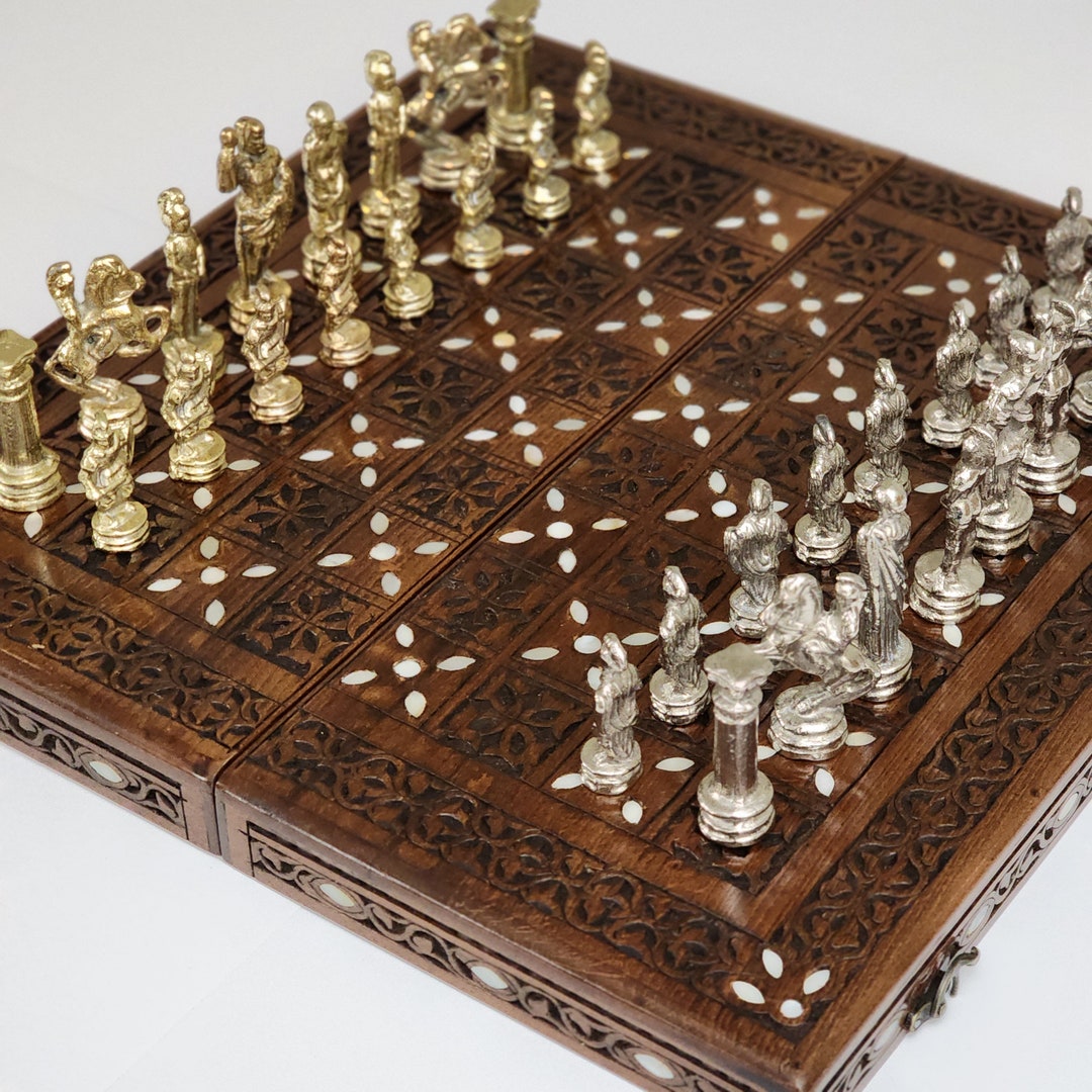 Gorgeous Chess and Backgammon Set, Made of Walnut and Shell, With ...