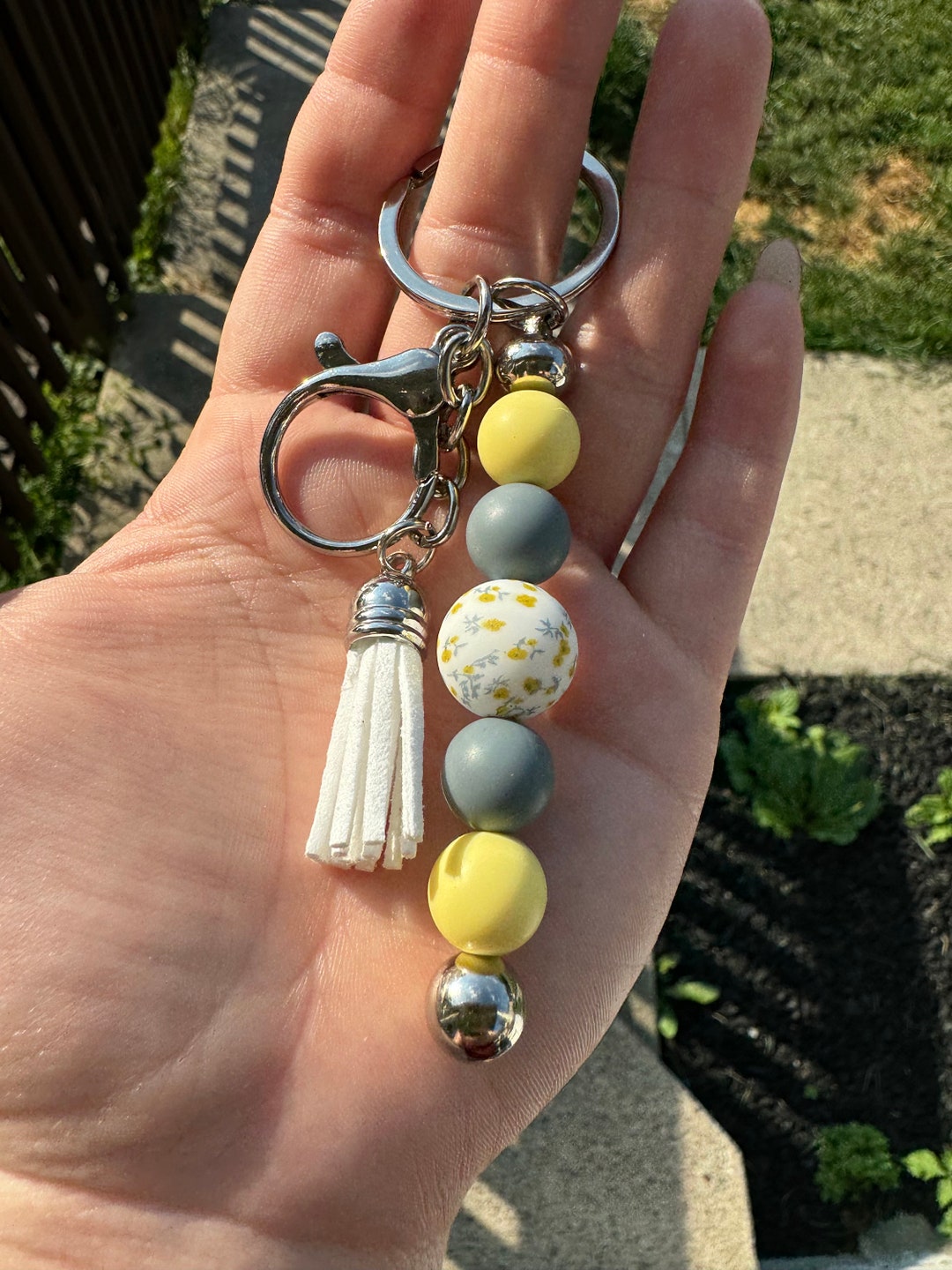 Silicone Bead Keychain Yellow Floral - Etsy