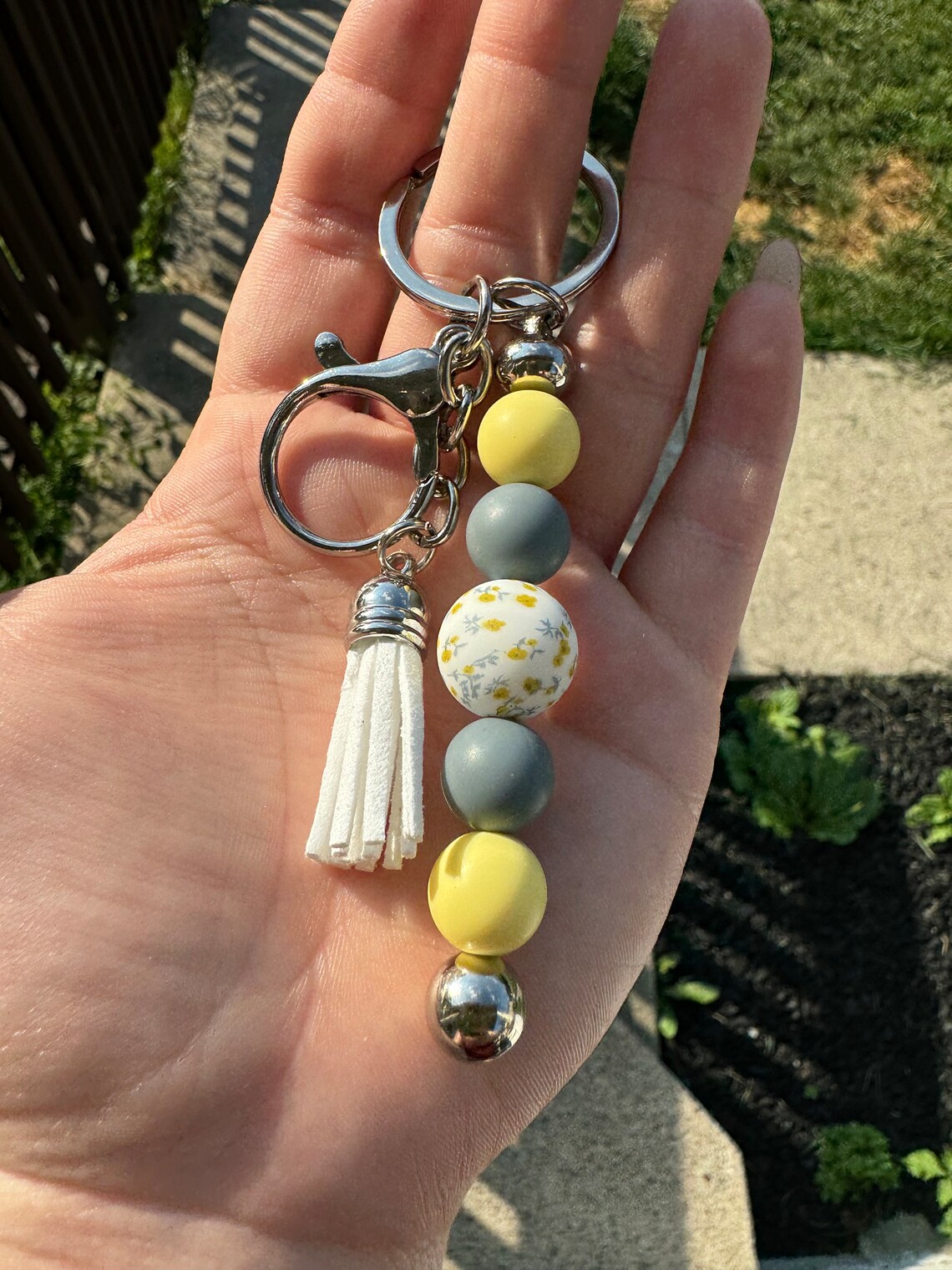 Silicone Bead Keychain Yellow Floral - Etsy