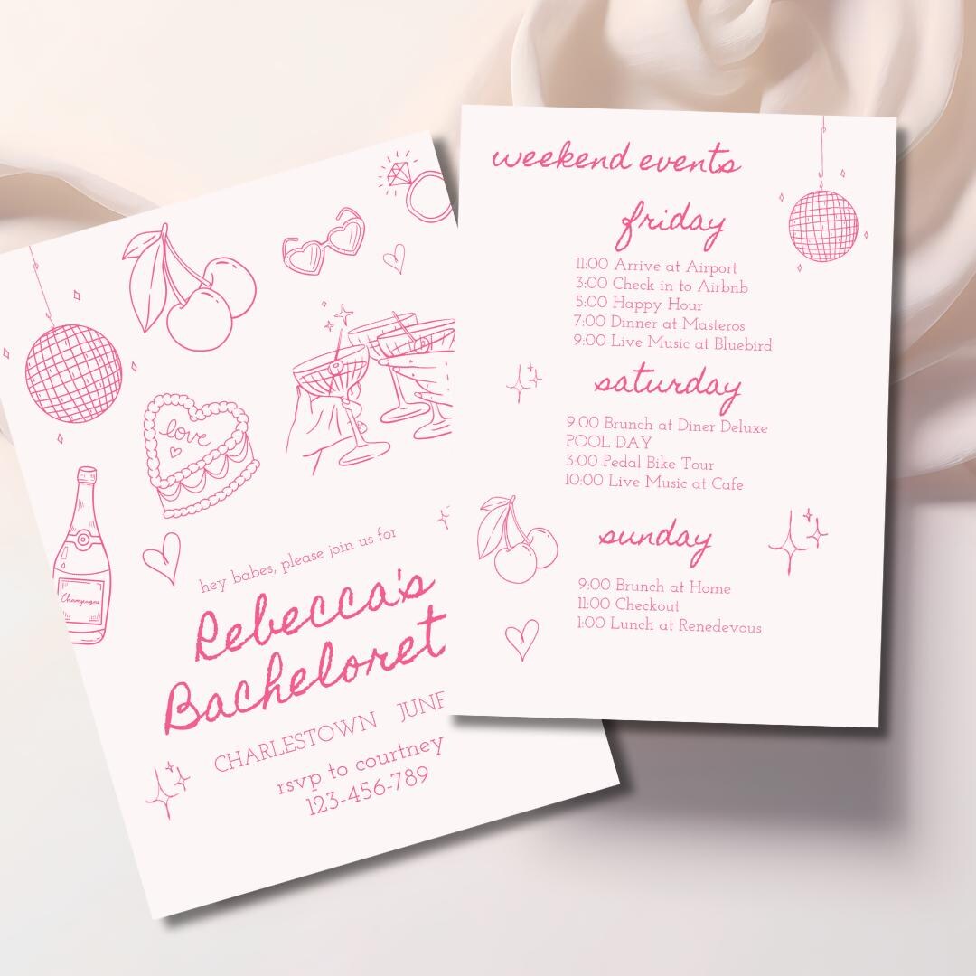 Bride Bachelorette Trip Itinerary Invitation Weekend Cherry Bride in a ...