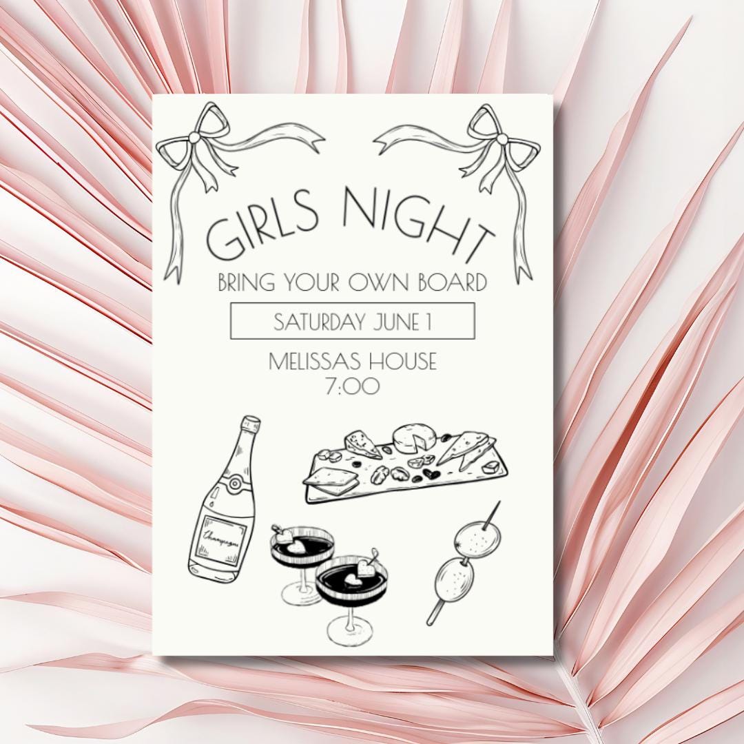 Girls Night Invitation Hand Drawn Charcuterie Night Bring Your Own ...