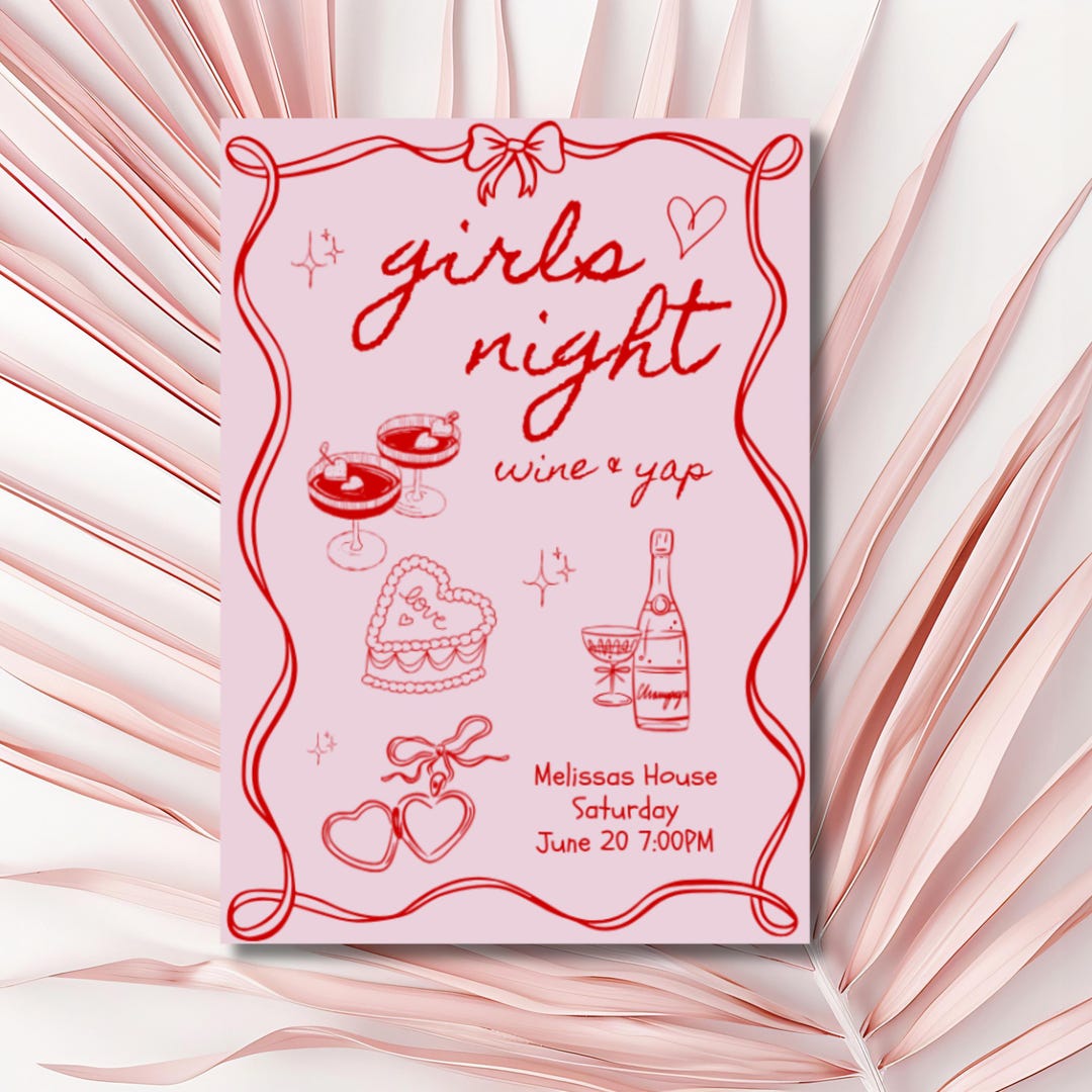 Galentine's Girls Night Invitation, Wine & Charcuterie (editable ...