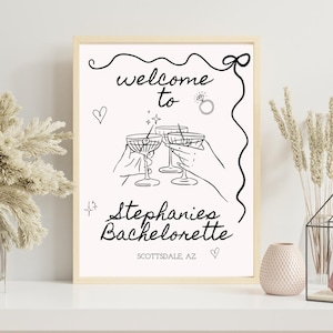 Black White Bachelorette Welcome Sign Illustrated Minimalist Modern ...