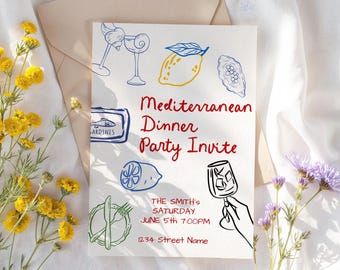 Mediterranean Dinner Party Invitation Template | Editable Hand Drawn ...