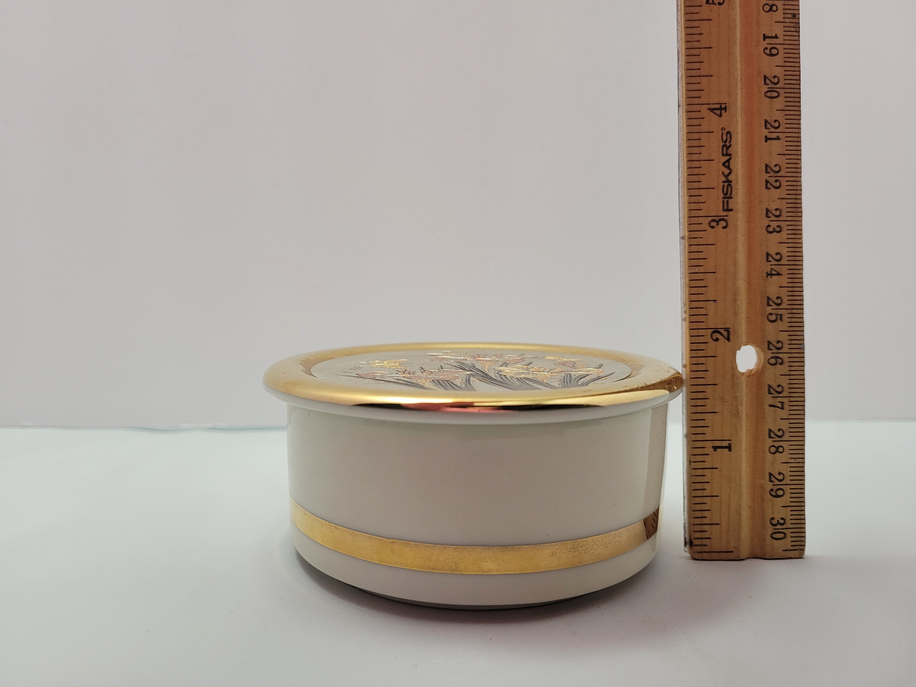 The Art of Chokin Japan 4 Porcelain Trinket Box Flowers Lily 24K Gold ...