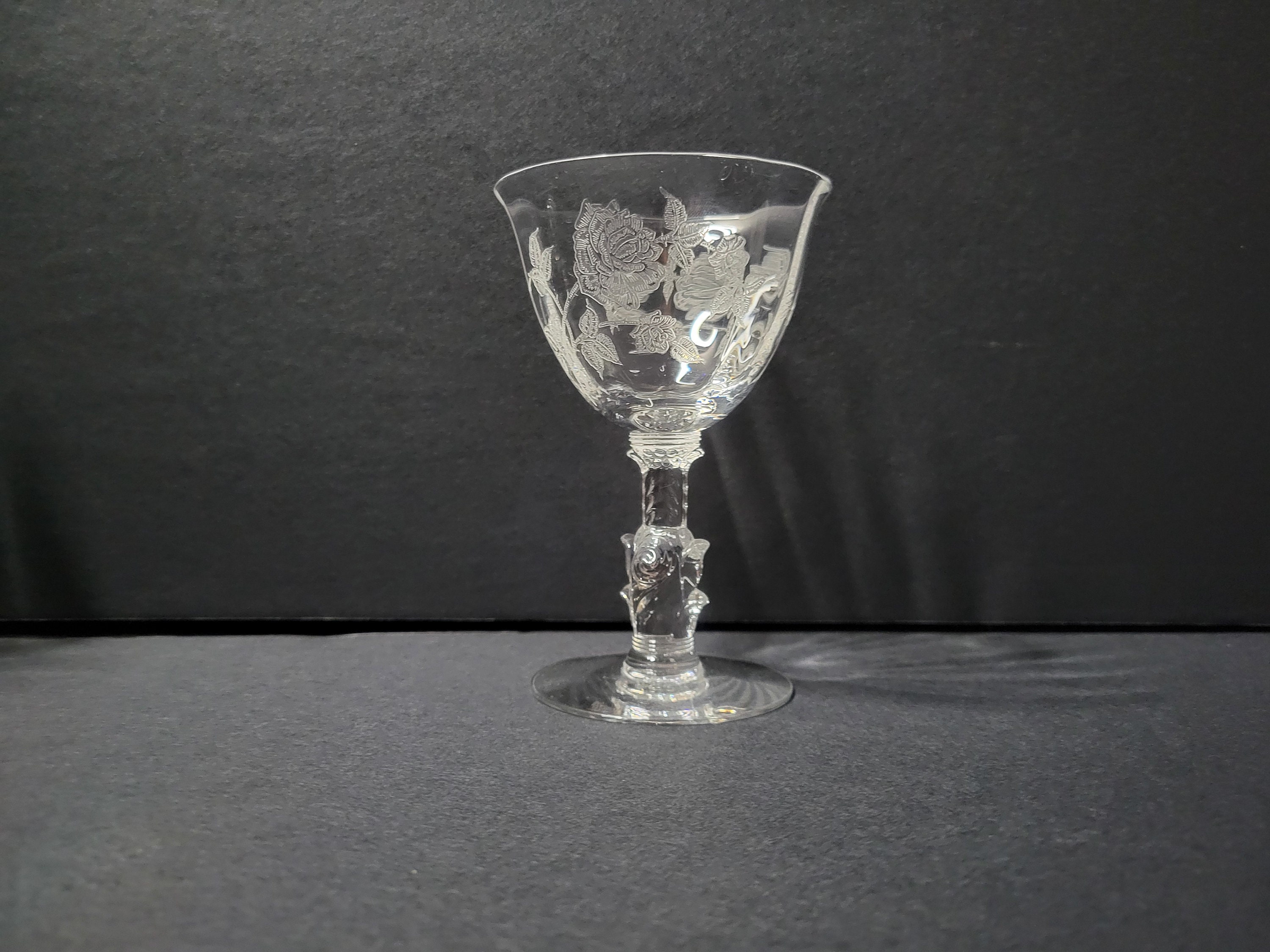1940s Heisey Rose Etched Water Goblet, Cordial Glass or Sherbert Glass ...