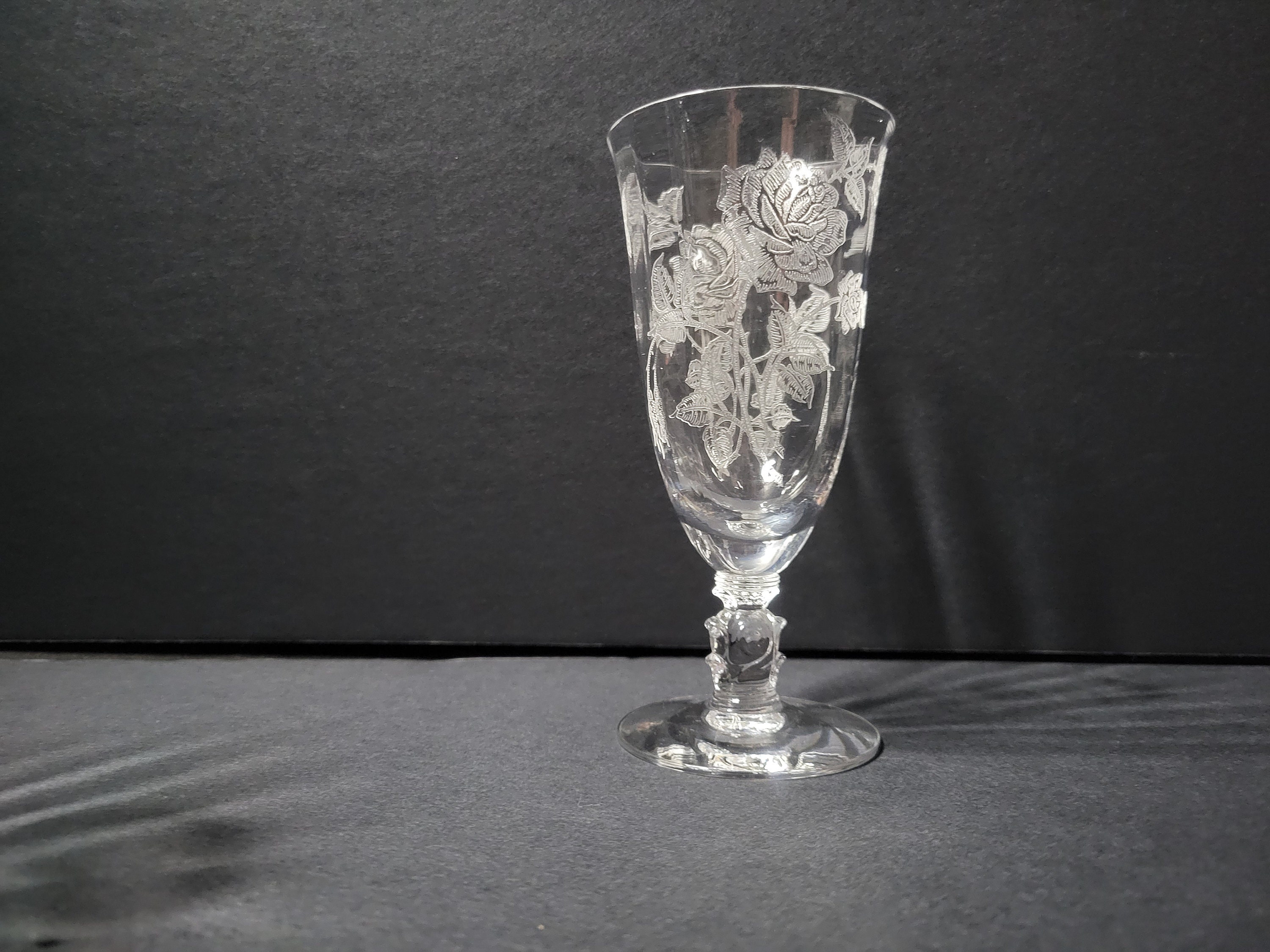1940s Heisey Rose Etched Water Goblet, Cordial Glass or Sherbert Glass ...