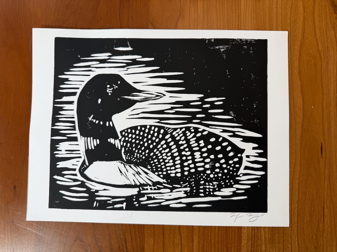 Loon No. 1 — Original Linocut Print, 8x10 on 11x14 - Etsy