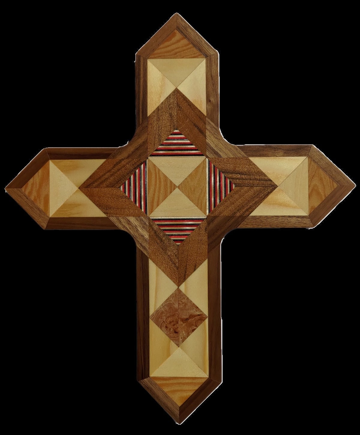 Intarsia Wood Art Cross Rounded Edges Pine Black Walnut - Etsy