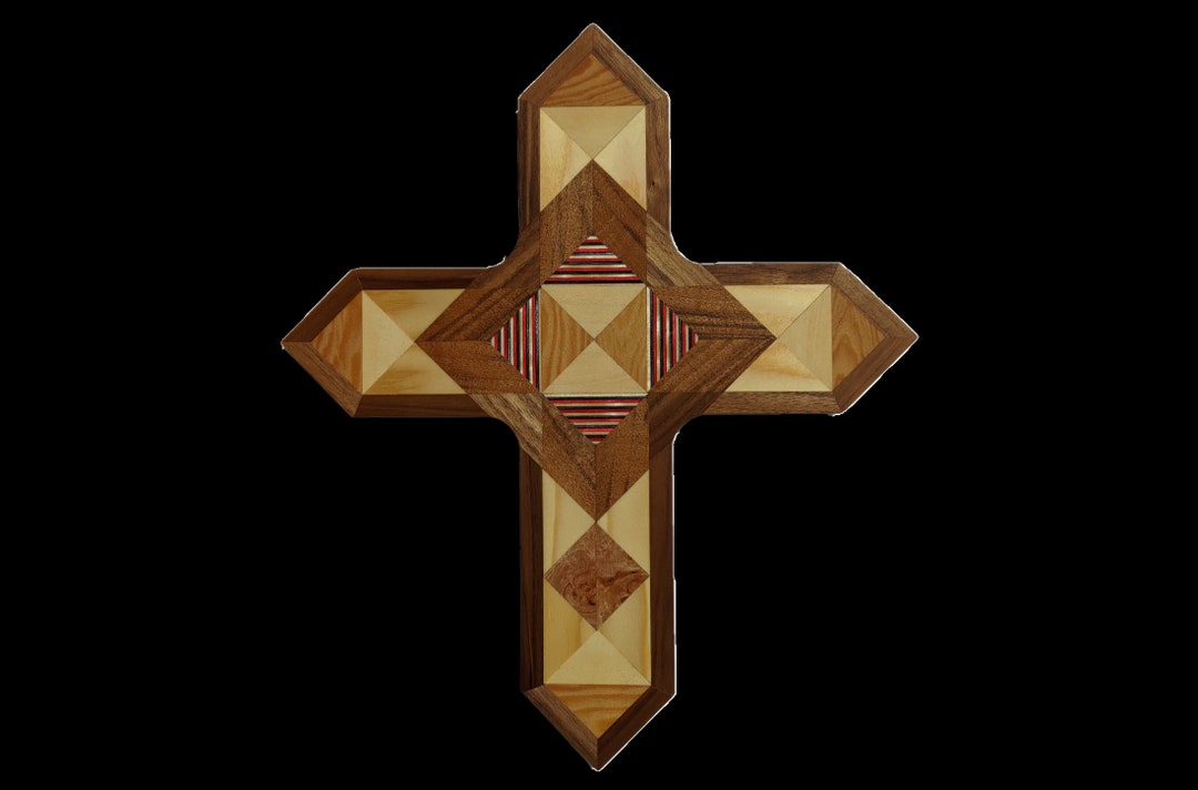 Intarsia Wood Art - Cross Rounded Edges, Pine, Black Walnut, Burl ...