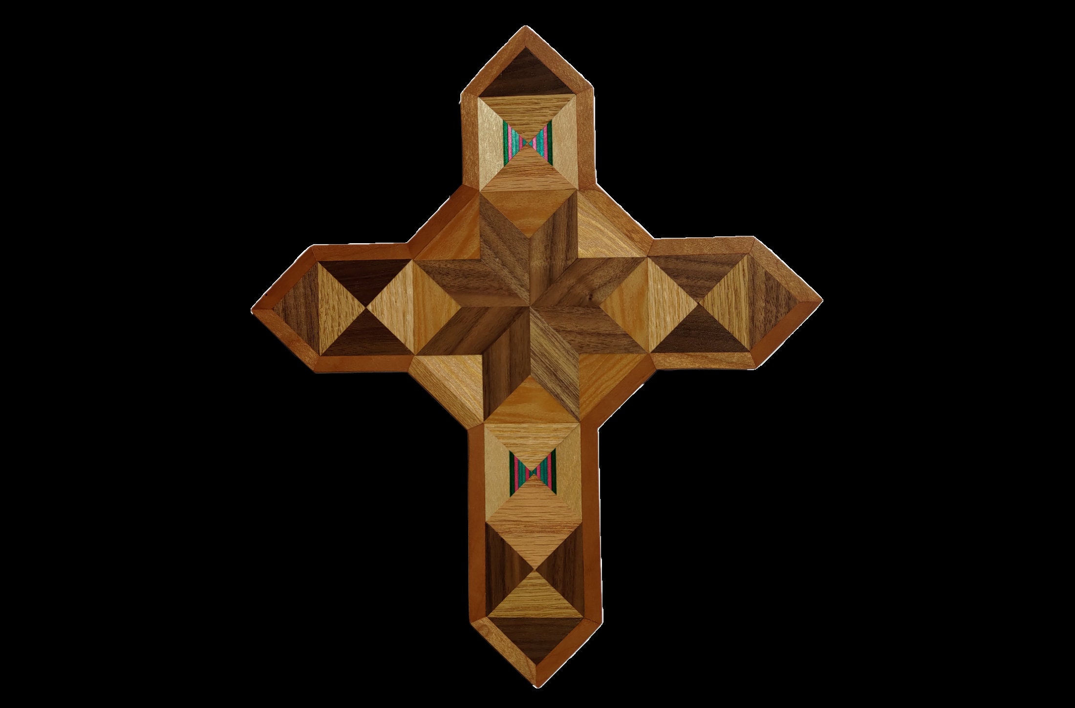 Intarsia Wood Art - Cross Brown Star, Cherry, Maple, Black Walnut, Red ...