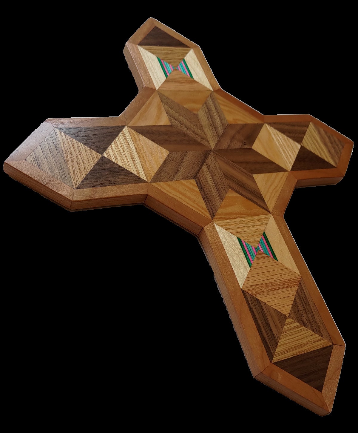Intarsia Wood Art - Cross Brown Star, Cherry, Maple, Black Walnut, Red ...