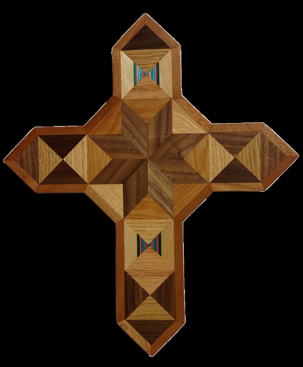 Intarsia Wood Art - Cross Brown Star, Cherry, Maple, Black Walnut, Red ...