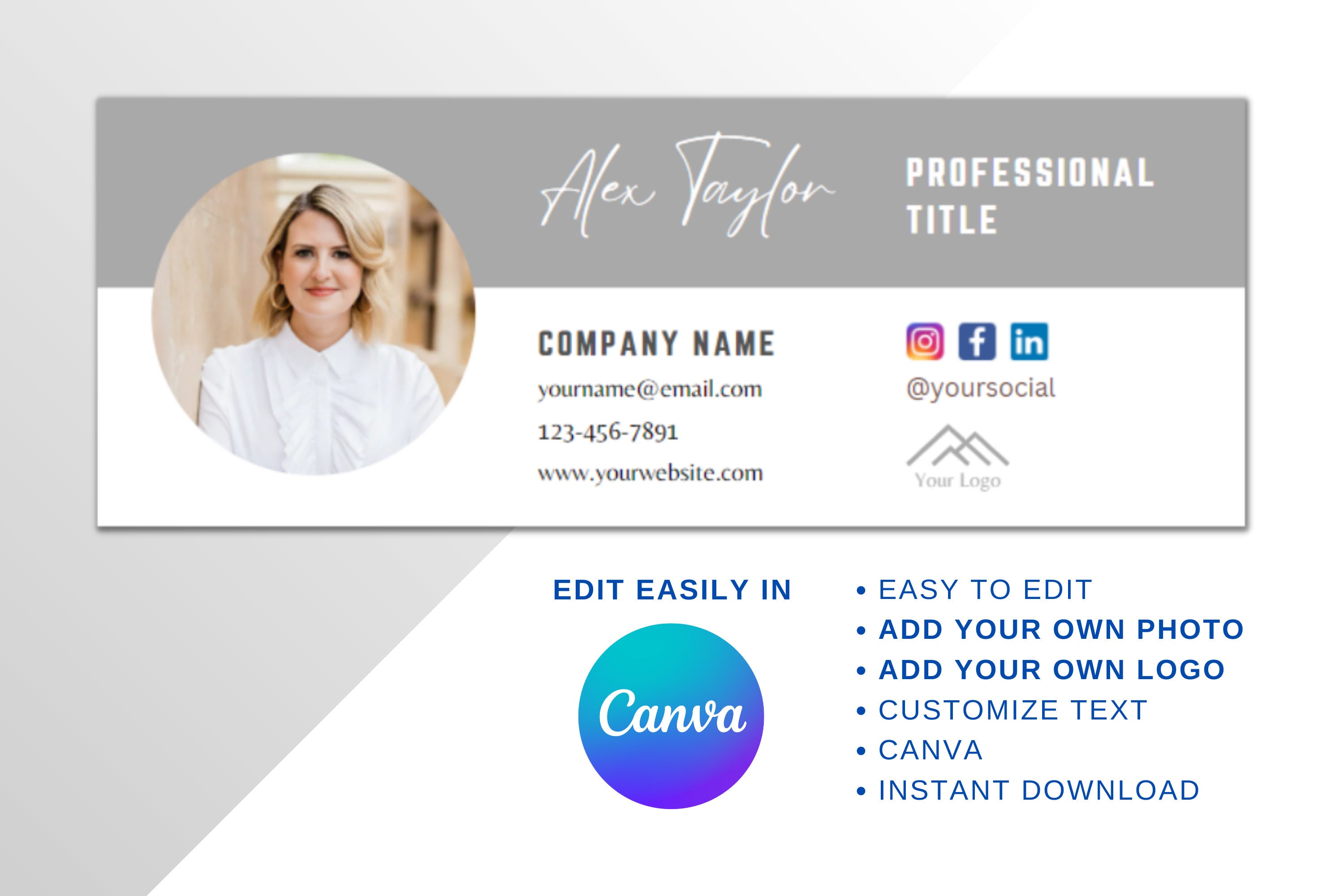 Email Signature Template With Logo & Photo | Editable Canva Signature ...