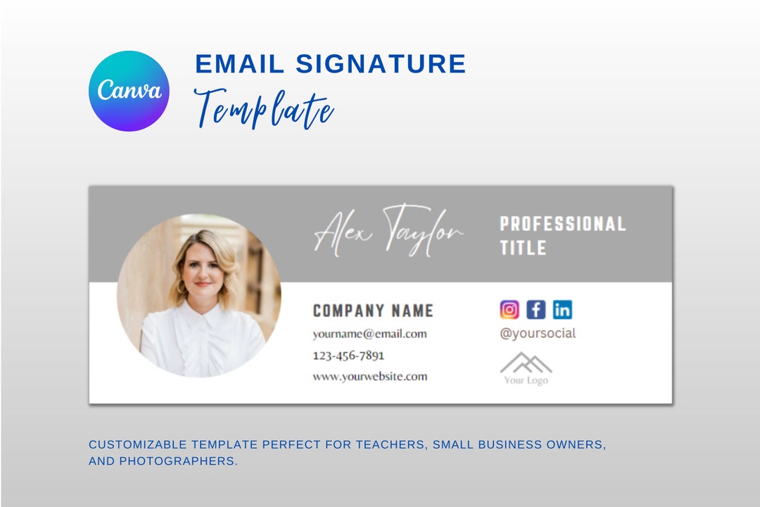 Email Signature Template With Logo & Photo | Editable Canva Signature ...