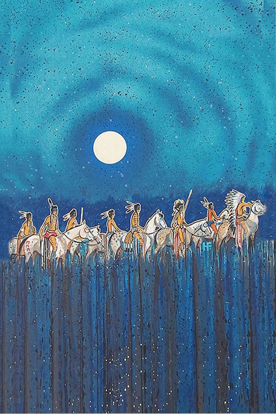 Tribe Riding Horse at Night American Indians Poster American - Etsy