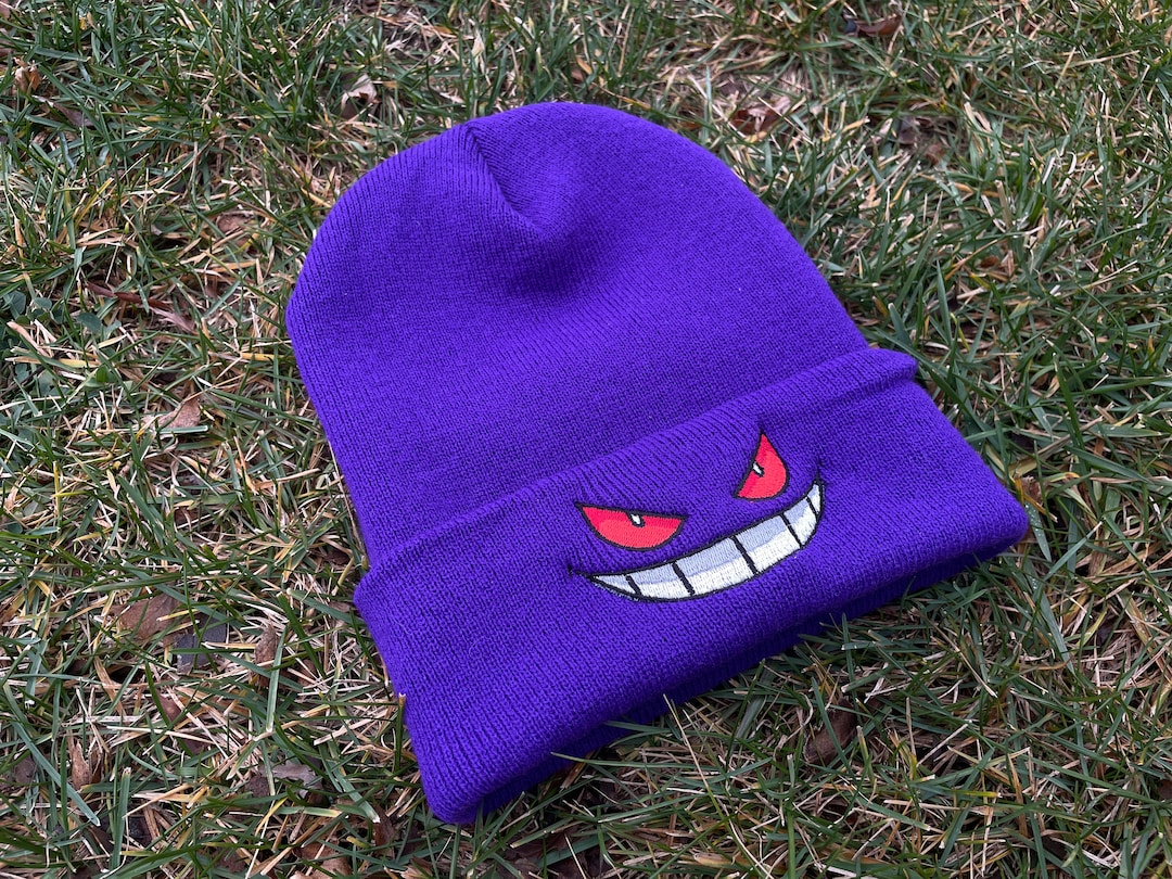 Adult Embroidered Gengar Pokemon Themed Purple Ghost Beanie | Kawaii - Etsy