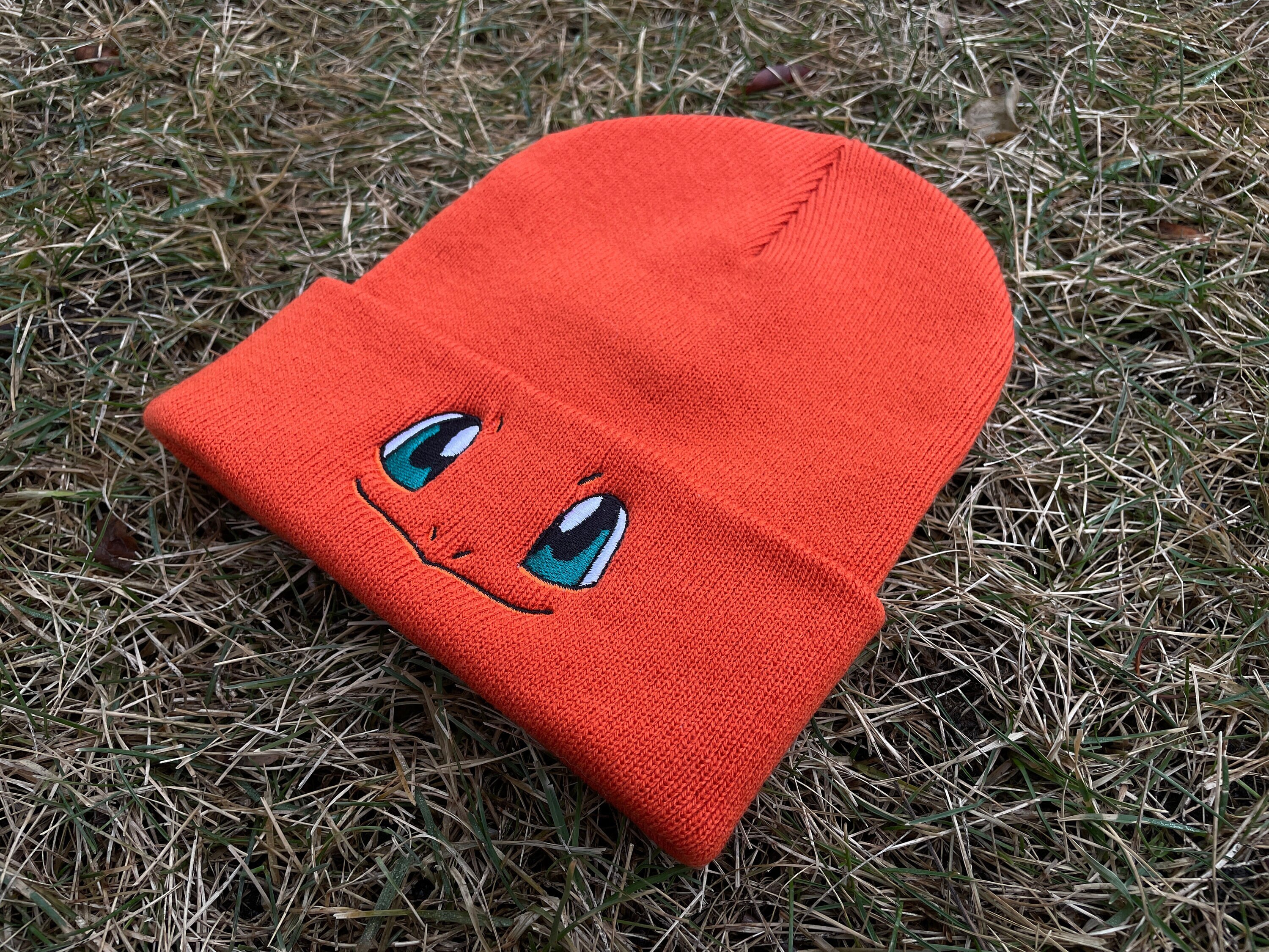 Adult Embroidered Charmander Pokemon Themed Orange Fire Beanie Kawaii ...