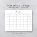 Blank Monthly Calendar Simple Calendar Printable Calendar Unnumbered ...