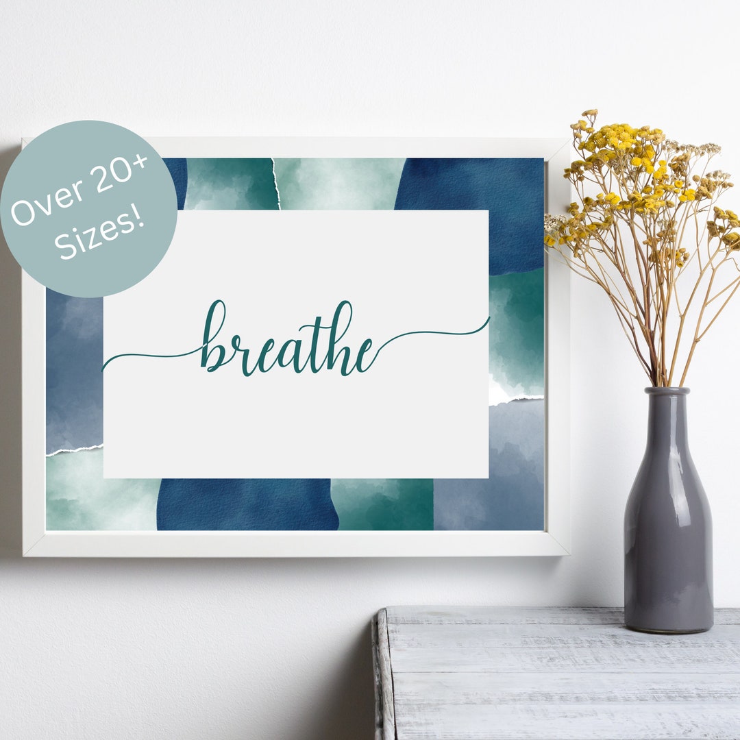Breathe Printable Wall Art Digital Download Watercolor in Seaglass ...
