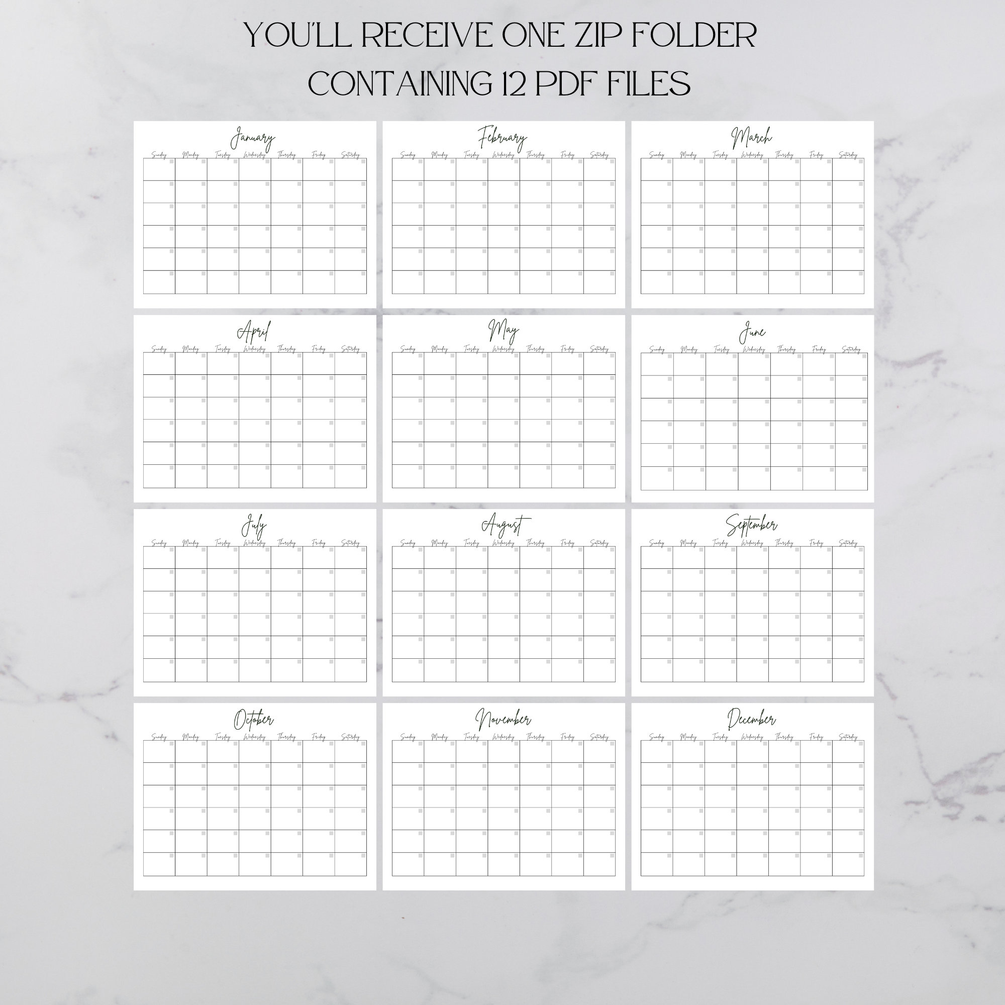 Blank Monthly Calendar Simple Calendar Printable Calendar Unnumbered ...