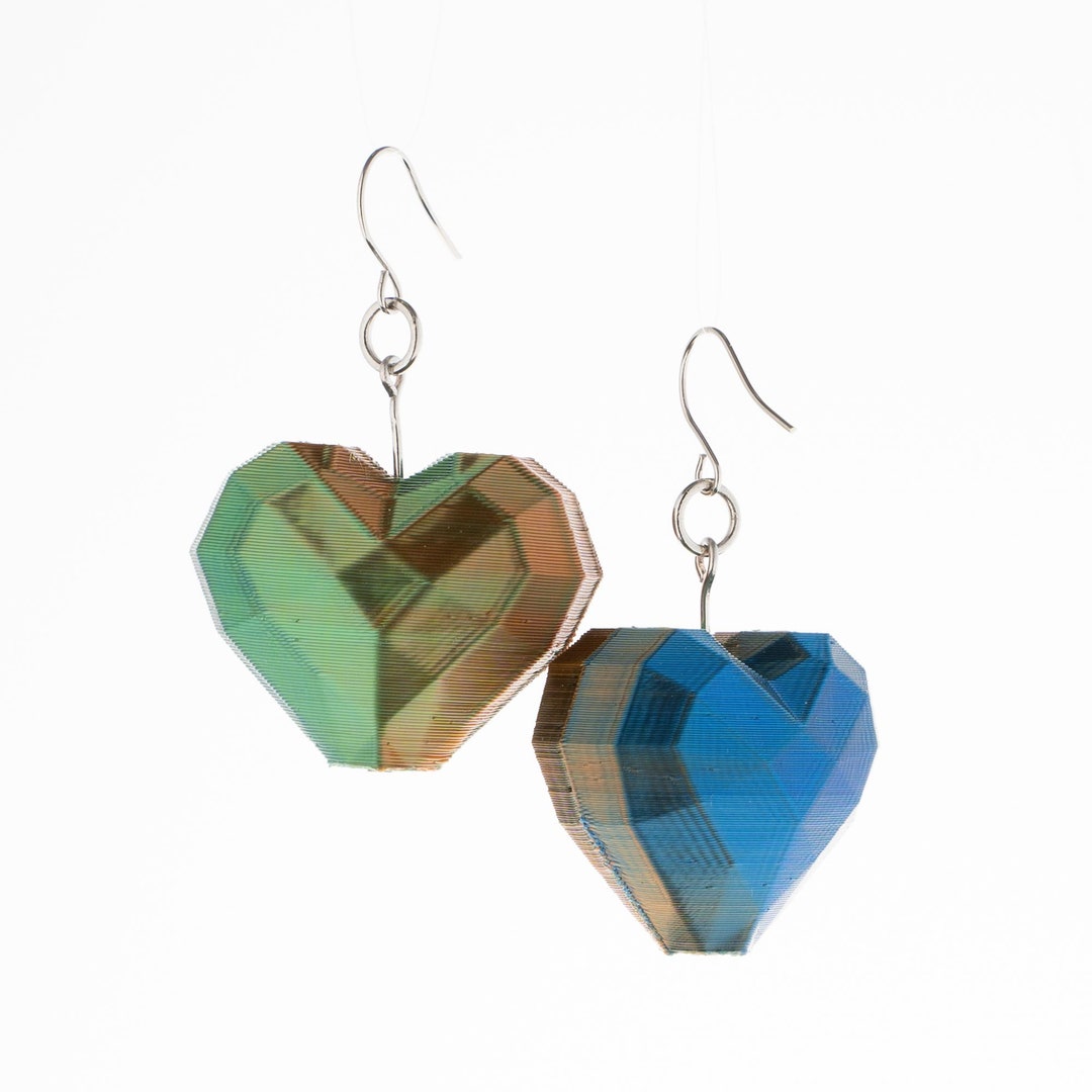 3D Printed PLA Tri-color Heart Shape Earrings - Etsy