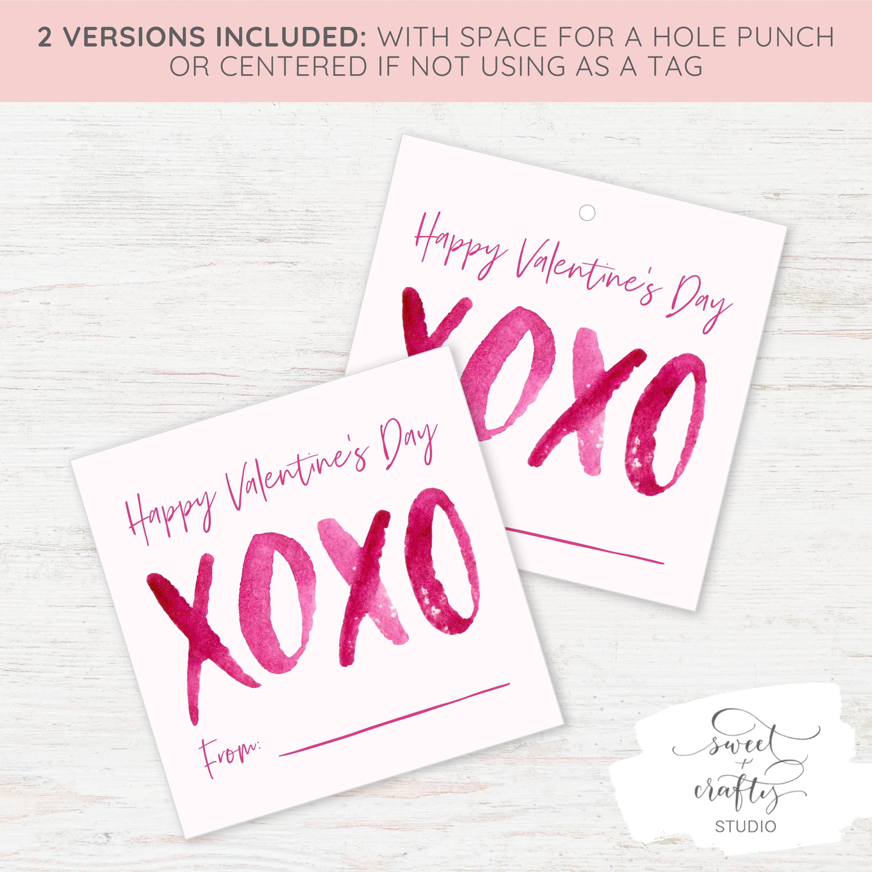 Printable XOXO Valentine's Day Card, School Classroom Valentine Tag ...