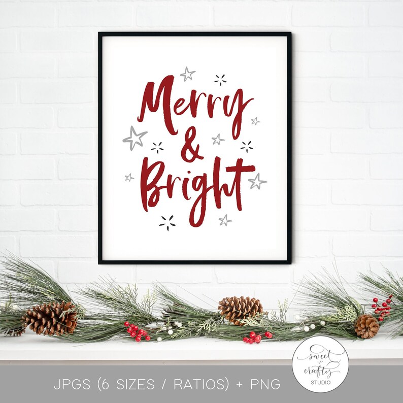 Merry & Bright Printable Christmas Decor Christmas Printable - Etsy