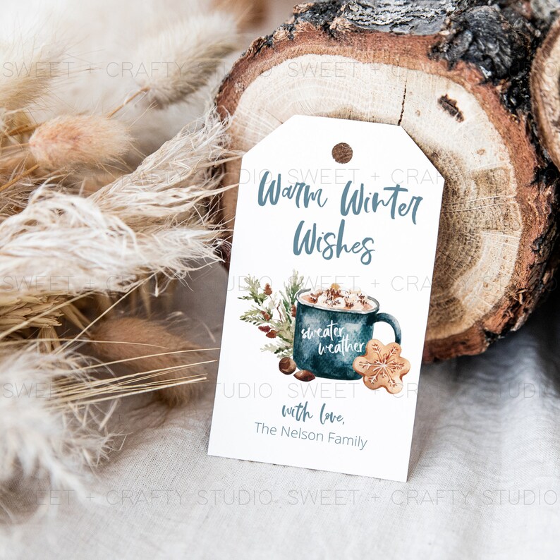 Editable Winter Gift Tag, Warm Wishes, Hot Cocoa, Christmas Template ...