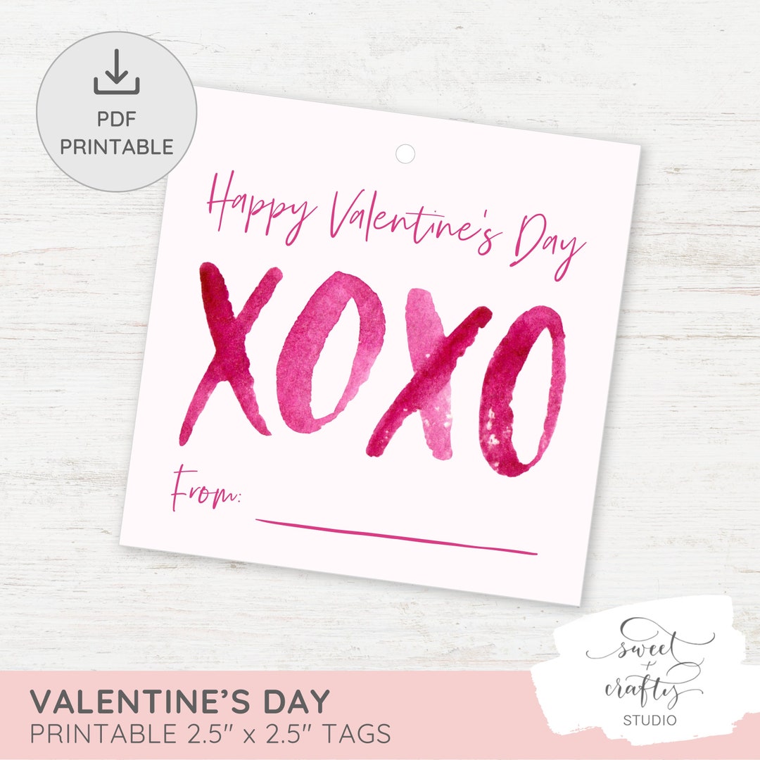Printable XOXO Valentine's Day Card, School Classroom Valentine Tag ...