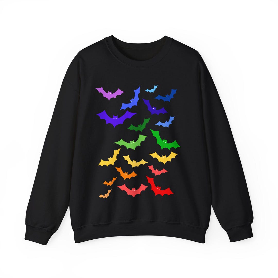 Halloween Bats in Rainbow Colors Sweatshirt, Colorful Bats, Bat Moon ...
