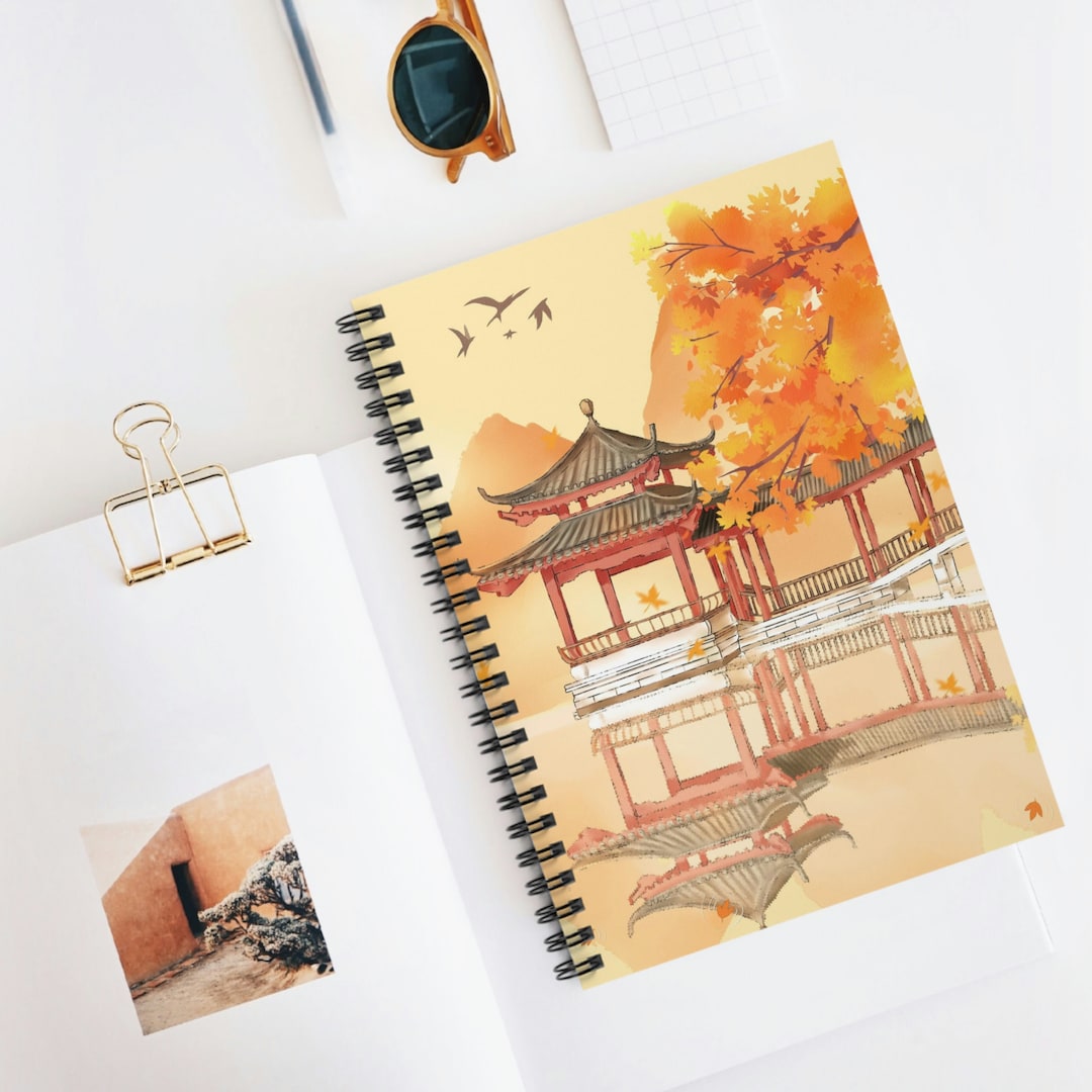 Asian Pagoda Notebook, Oriental Art Hardcover Spiral Notebook, Bullet ...