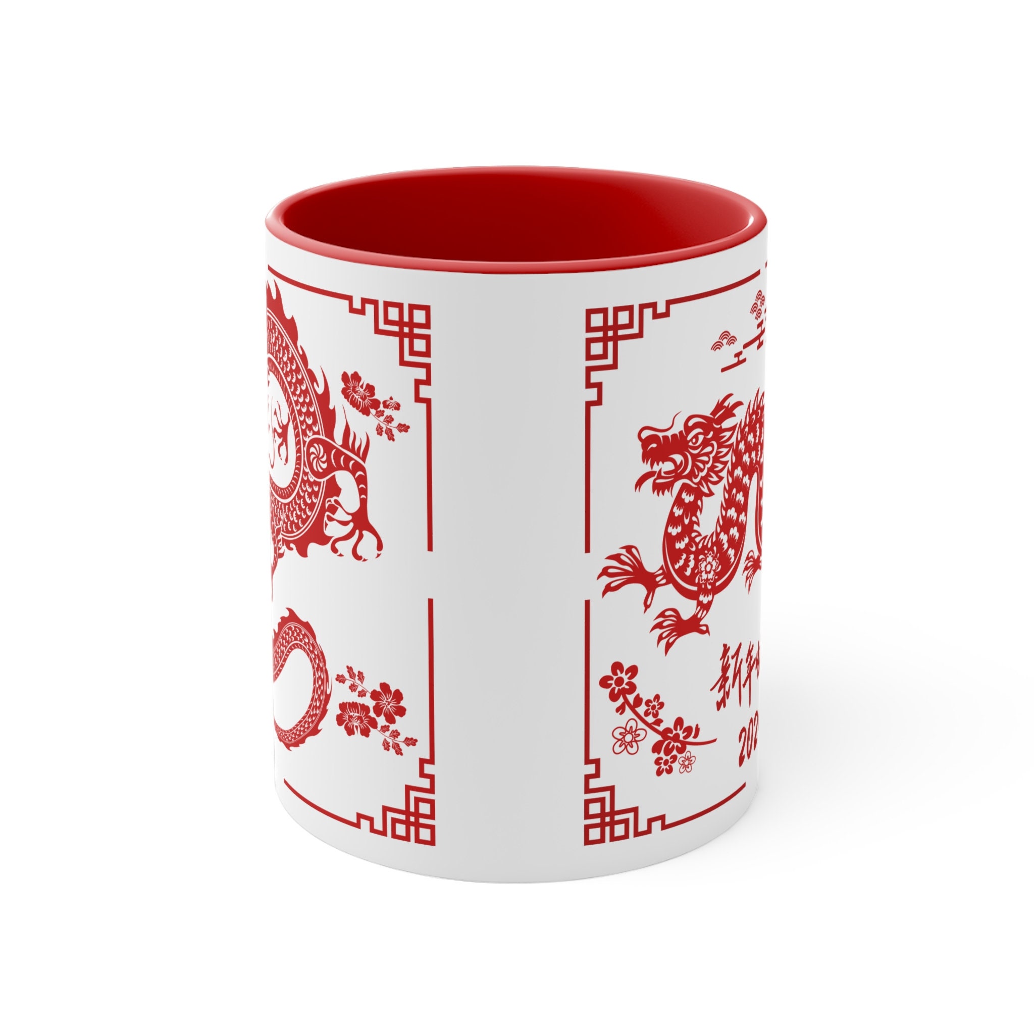 Red and White Year of the Dragon Mug, 2024 Chinese New Year Mug, Lunar ...