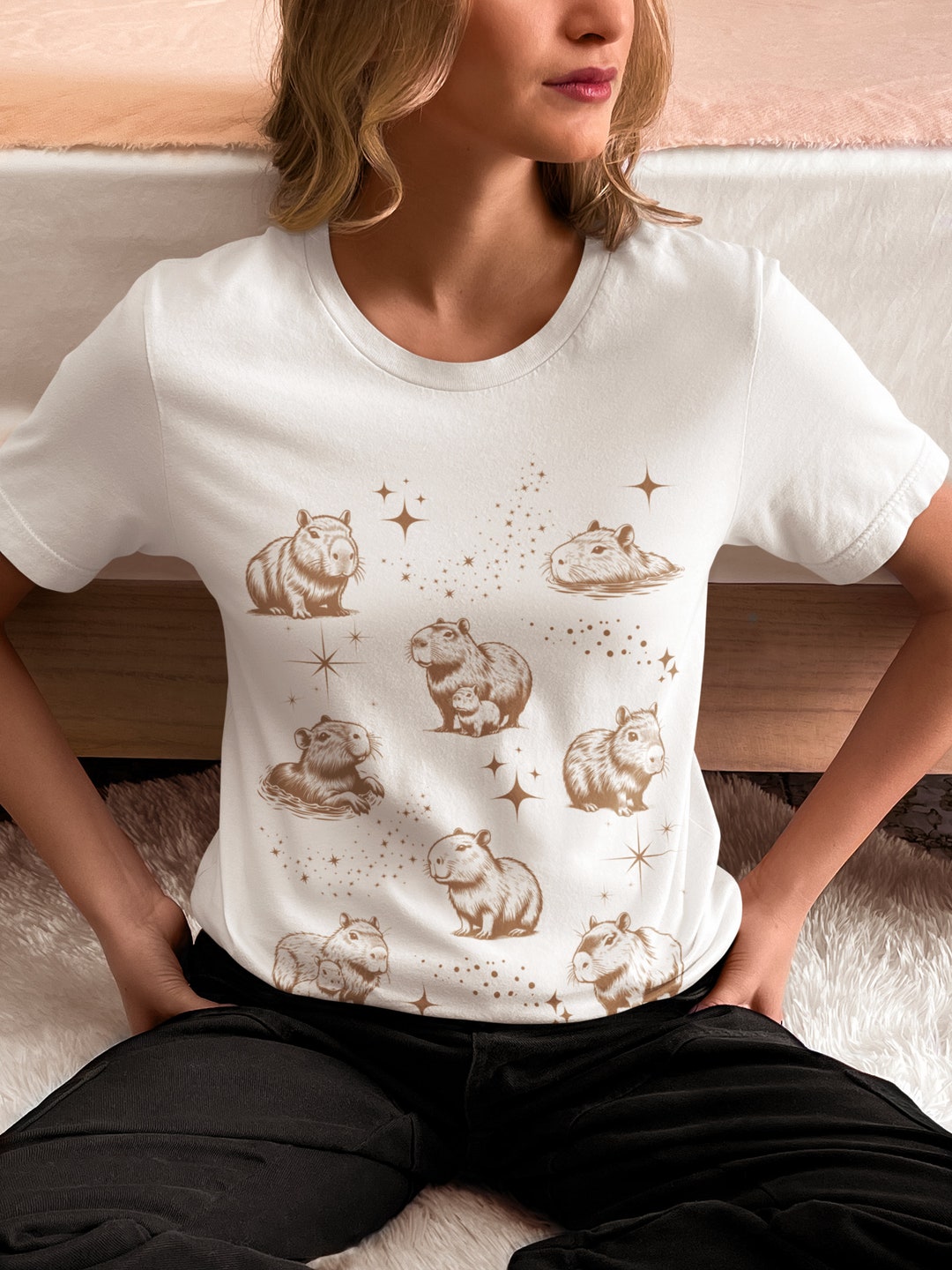 Camiseta vintage de dibujo de capibara, camisa retro de la naturaleza ...