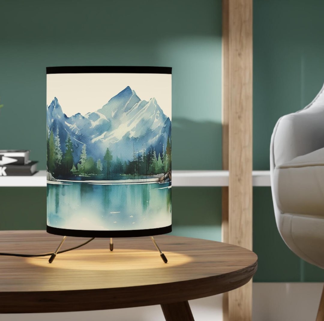 Watercolor Mountain Lake Lamp With High-res Printed Shade - Etsy