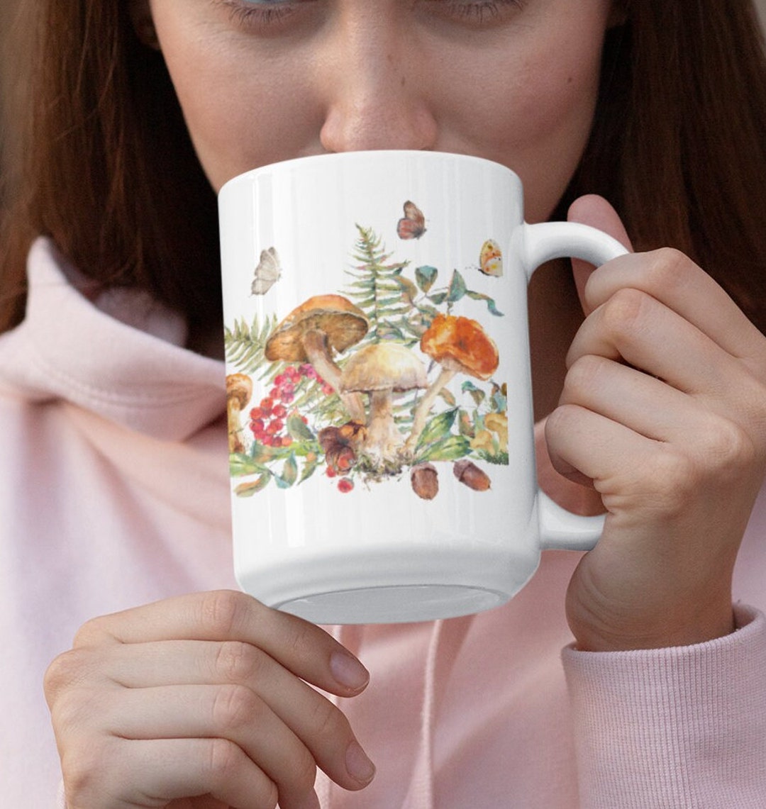 Mushroom and Butterfly Mug, Boho Mushroom Cottage Core Mug, Mushroom ...
