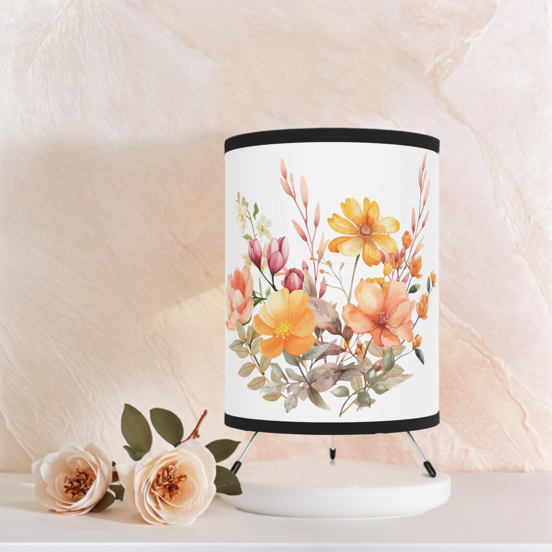 Flower Bouquet Tripod Lamp With High-res Printed Shade, - Etsy