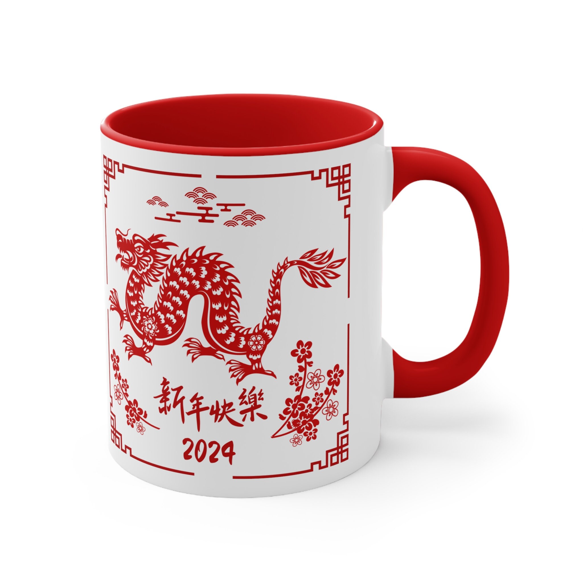 Red and White Year of the Dragon Mug, 2024 Chinese New Year Mug, Lunar ...