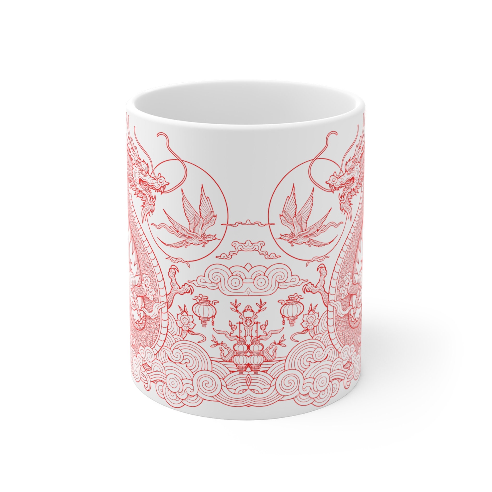 Chinese New Year Red Dragon Mug, Lunar New Year Mug, Elegant Dragon Mug ...