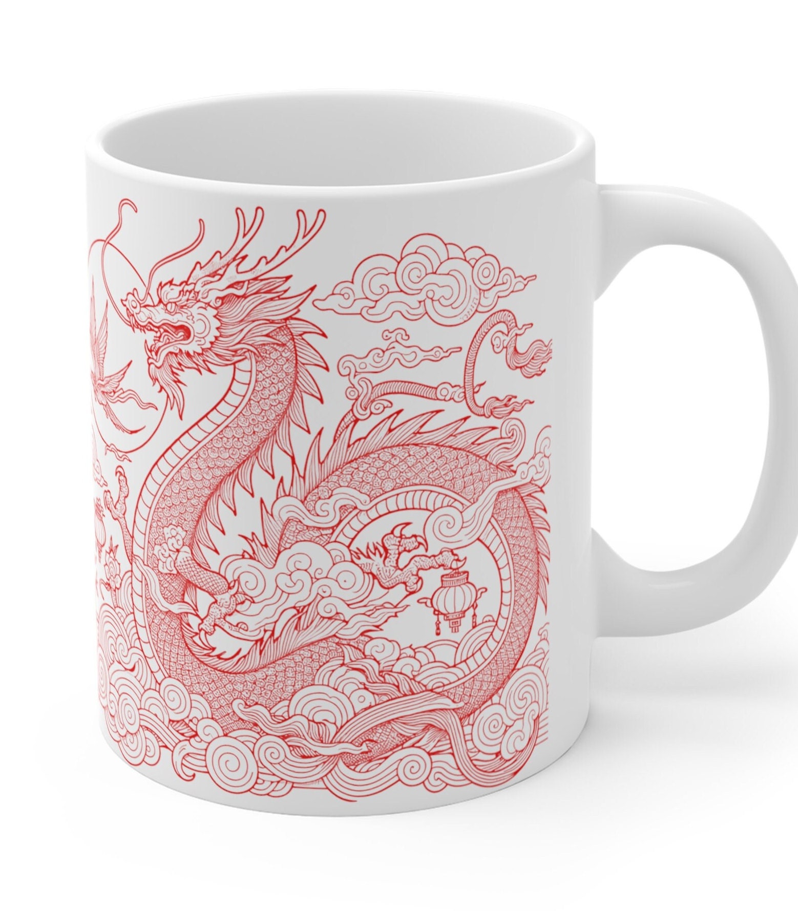 Chinese New Year Red Dragon Mug, Lunar New Year Mug, Elegant Dragon Mug ...